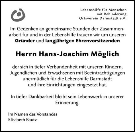 Traueranzeigen von Hans Joachim Möglich vrm trauer de
