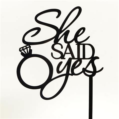 She Said Yes Black Acrylic Engagement Ring Wedding Day Cake Topper