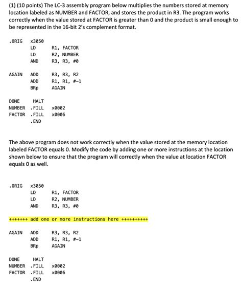 solved 1 10 points the lc 3 assembly program below