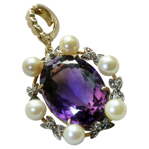 Akoya Pearl Amethyst Pendant 14 Grams Yellow Gold Great Vintage Jewelry