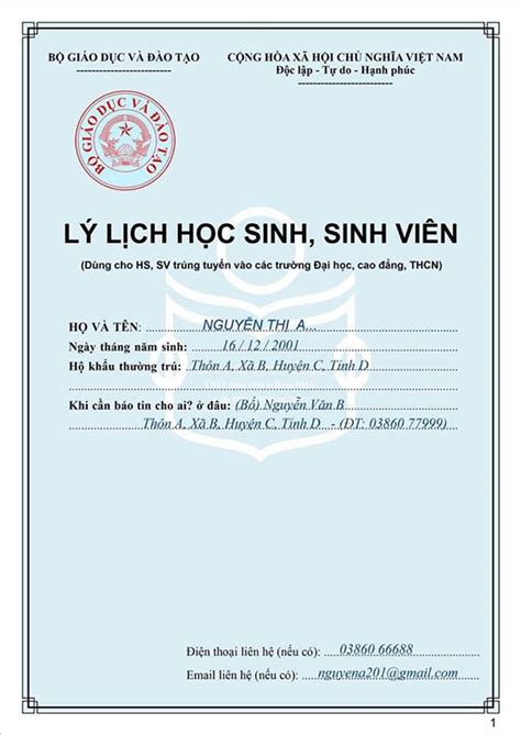 Hướng dẫn hoàn thiện Sơ yếu lý lịch học sinh sinh viên chính xác