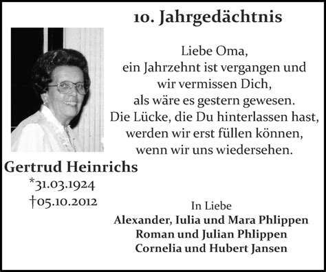 Traueranzeigen Von Gertrud Heinrichs Aachen Gedenkt