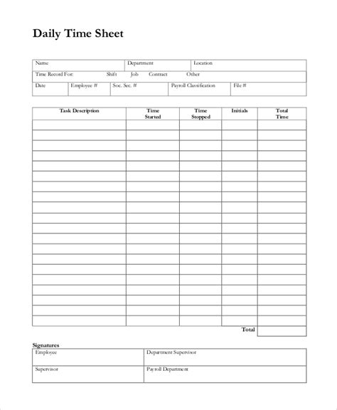 FREE 9 Sample Printable Time Sheet Templates In PDF MS Word Excel
