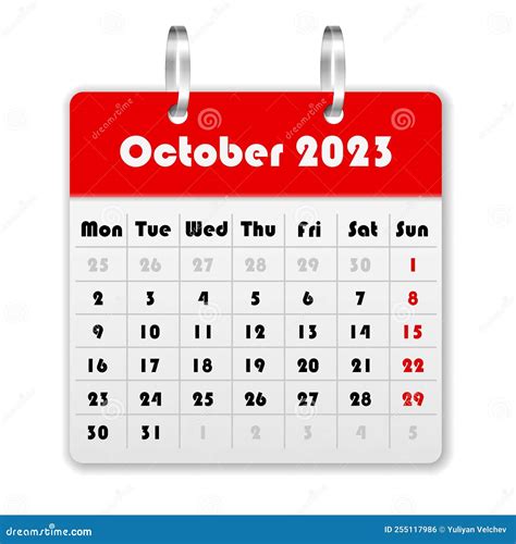 Calendario octubre 2023 ilustración del vector Ilustración de anual
