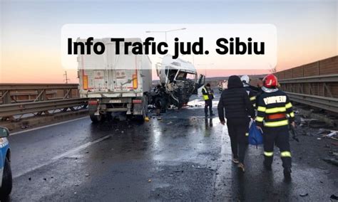 ACCIDENT GRAV pe Autostrada A1 sensul Sibiu Sebeș Două camionete și