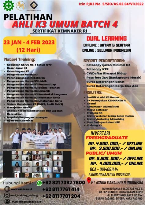 AHLI K3 UMUM AK3 UMUM KEMNAKER RI CERTIFICATE ASNOR Home For