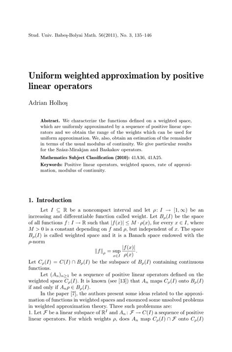 pdf uniform weighted approximation by positive linear operators