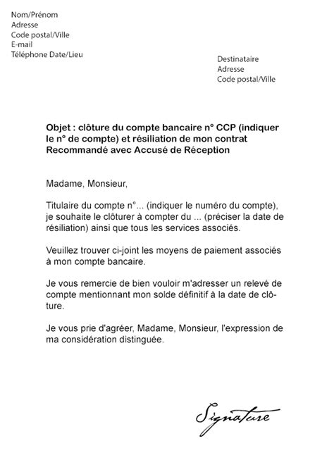 Lettre de résiliation Compte Bancaire La Poste Modèle de Lettre