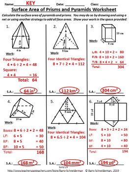 Surface Area Of Prism And Pyramids Worksheet
