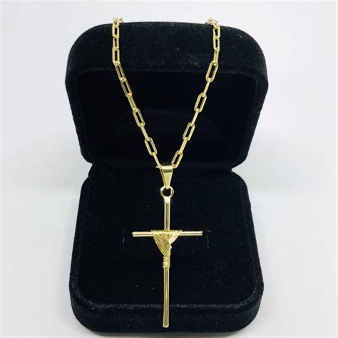Corrente Masculina 2mm 80cm Pingente Cruz Folheado Ouro 18k Frete grátis
