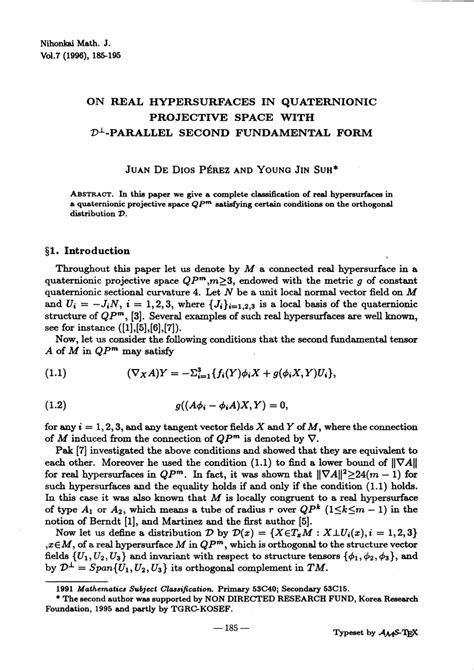 pdf on real hypersurfaces in quaternionic projective space with mathcal{d} { perp