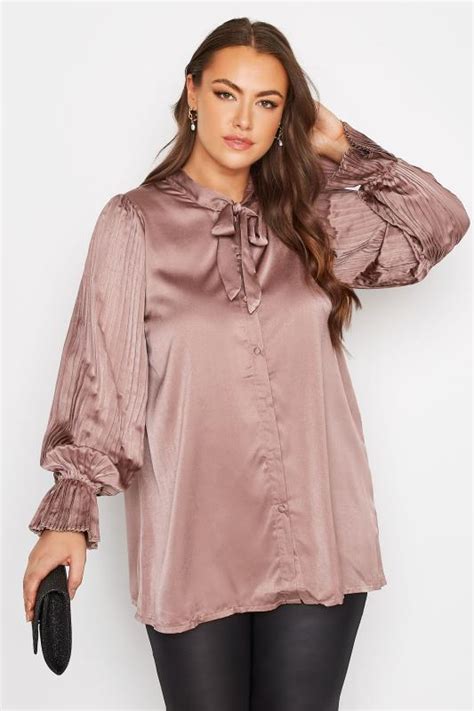 Yours London Plus Size Pink Satin Pleated Bow Blouse Yours Clothing