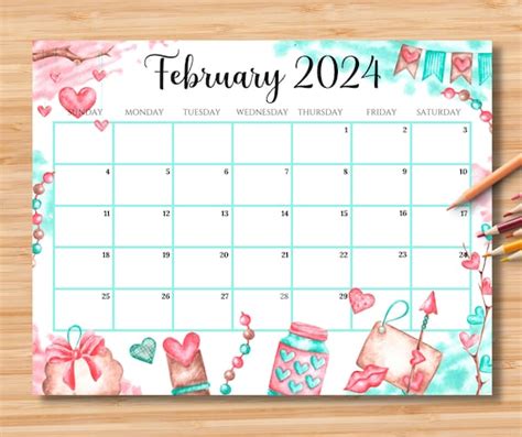 EDITABLE February 2024 Calendar Happy Valentine With Sweet 43 OFF