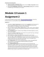 Module Thirteen Lesson One Assignment Two Pdf Google Doc Access
