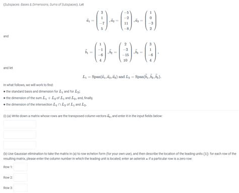solved subspaces bases and dimensions sums of subspaces