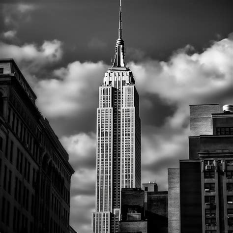 Una Foto En Blanco Y Negro De Un Edificio Con El Edificio Empire State