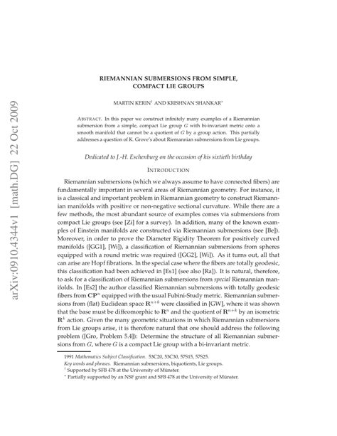 pdf riemannian submersions from simple compact lie groups