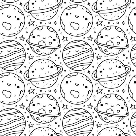 Fofa Desatado Padronizar Kawaii Planetas E Estrelas Em Branco Fundo
