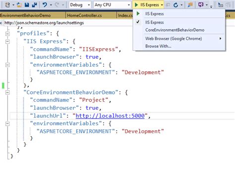 working with environments and launch settings in asp core