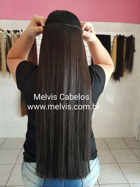 Aplique Tic Tac Cabelo Humano Castanho Liso 62cm 150Gr Melvis Cabelos