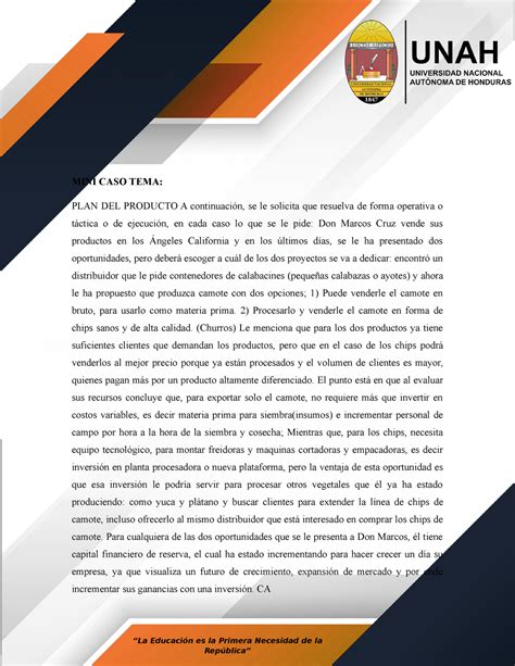 PLAN DEL Producto MINI CASO TEMA PLAN DEL PRODUCTO A continuación