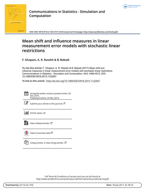 pdf mean shift and influence measures in linear measurement error models with stochastic