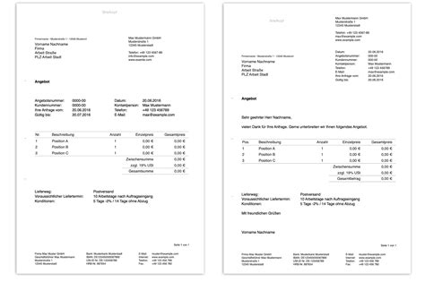Pages Vorlage Angebot Numbersvorlagen De