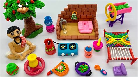 Diy How To Make Polymer Clay Miniature House Washroom Set Kitchen Set