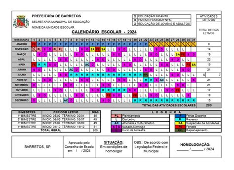 Educação divulga calendário escolar para 2024