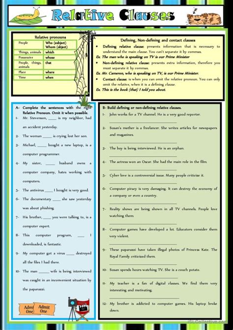 Relative Clauses Fran Ais Fle Fiches Pedagogiques Pdf Doc