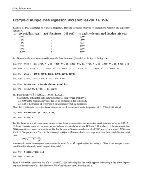 example of multiple linear regression and exercises due 11 12 07