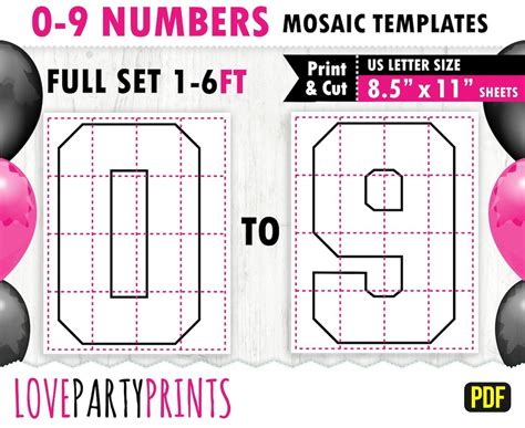 6ft 5ft 4ft 3ft 2ft 1ft 0 9 All Numbers Mosaic Balloons Templates