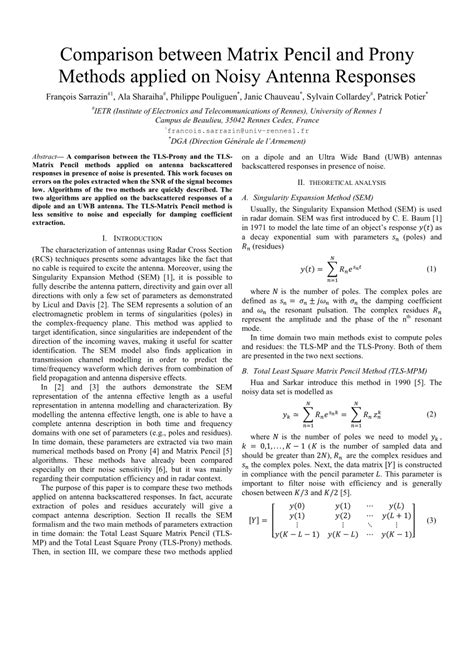 pdf comparison between matrix pencil and prony methods applied on noisy antenna responses