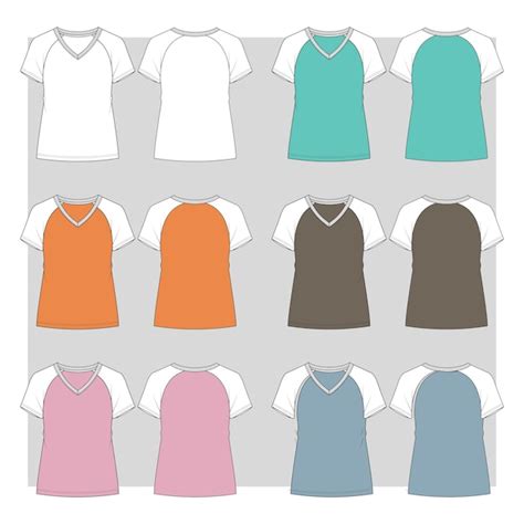 Dibujo plano de camiseta raglán con cuello en v para mujer Vector Premium