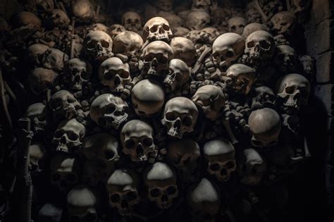 Premium Ai Image Catacomb Filled With Dusty Spider Covered Skulls