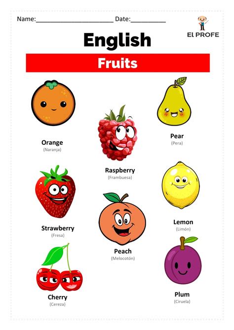 Fichas para enseñar las frutas en inglés