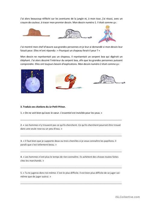 Activité Le Petit Prince compréhens Français FLE fiches pedagogiques