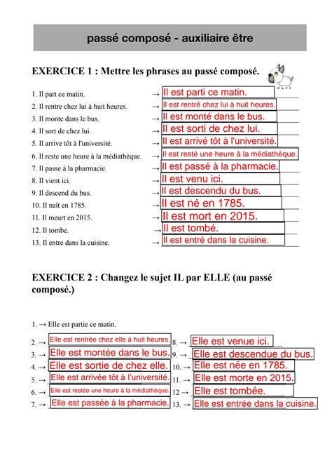 SOLUTION Passe Compose Etre Exercices Studypool