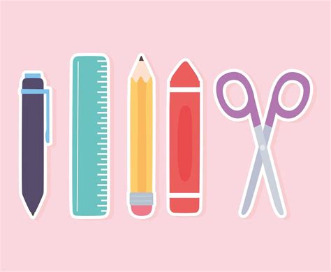 Ruler Pencil Scissors Crayon And Pen Icons 1396775 Vector Art At