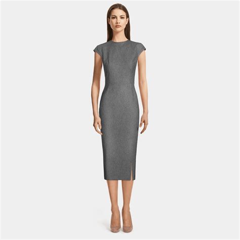 Grey Crew Neck Sheath Midi Dress Sumissura