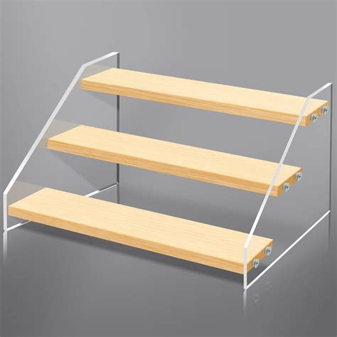 Eucomir Présentoir Acrylique en Bois Marches à 3 Niveaux pour