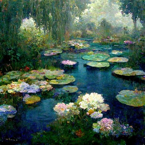 A Painting Of Water Lilies And Other Flowers