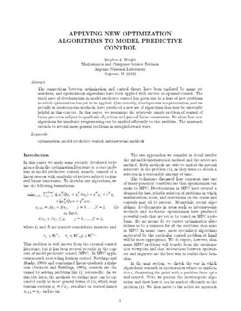 applying new optimization algorithms to model predictive control