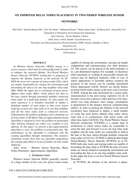 pdf on improved relay nodes placement in two tiered wireless sensor networks