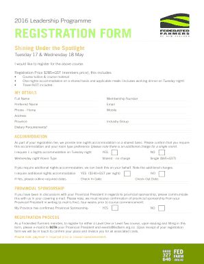 Fillable Online Fedfarm Org 2016 Leadership Programme REGISTRATION FORM