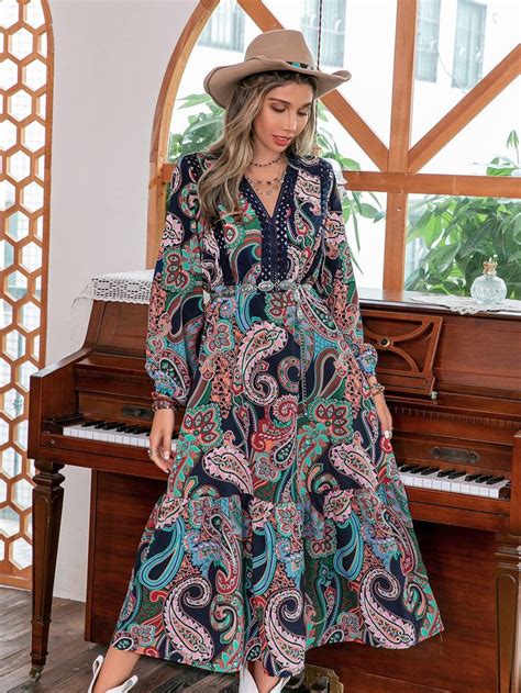 Multicolorido Boho Collar Manga Comprida Poliéster Paisley caxemira