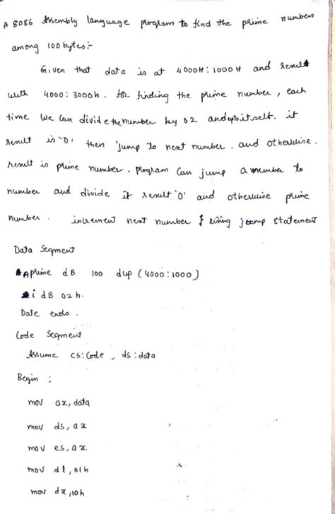 write an 8086 assembly language program to find the prime numbers among 100 bytes of