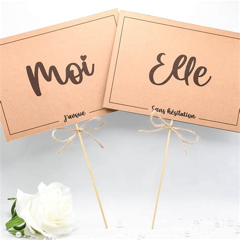 Jeu de mariage elle et lui lot de 2 pancartes décorées d un ruban jeu