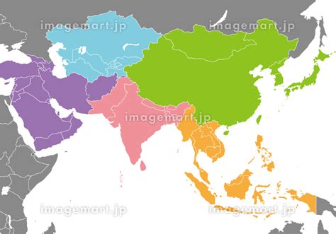 東アジア、東南アジア、中央アジア、南アジア、西アジア、日本でよく使われるアジアの地域区分のイラスト素材 203707931 イメージマート