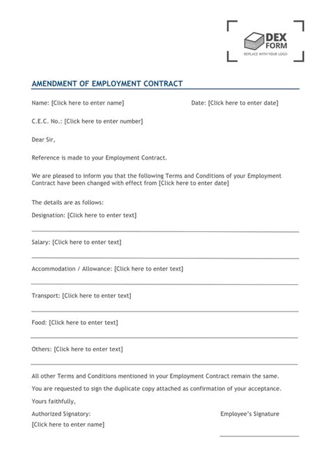 Contract Amendment Template Pdf